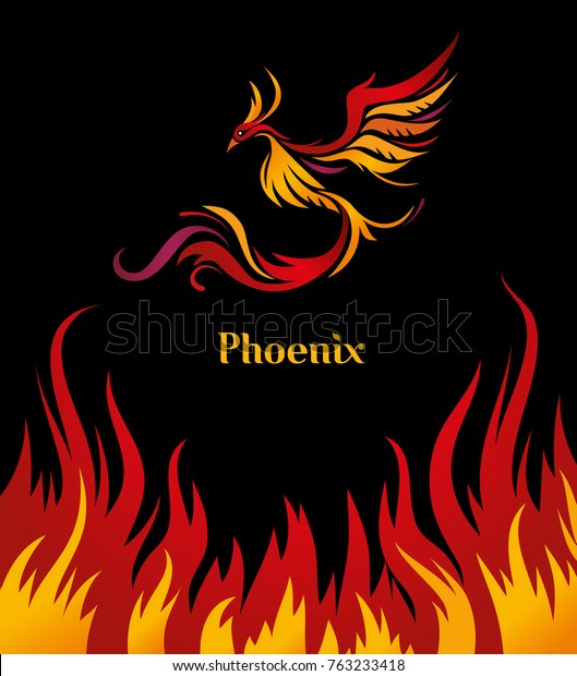 Phoenix bird poster on black background with exclusively drawn ...