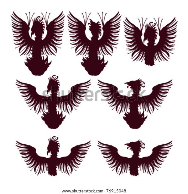 Phoenix Firebird Silhouettes Rising Fire Standing Stock Vector (Royalty ...