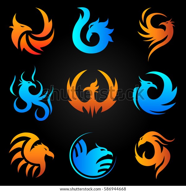 Phoenix Logo Templates Set Mythic Firebird Stock Vector (Royalty Free ...