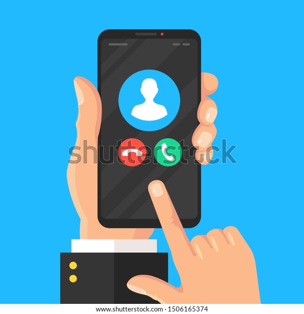 Phone call. Hand holding mobile phone with incoming call on screen ...