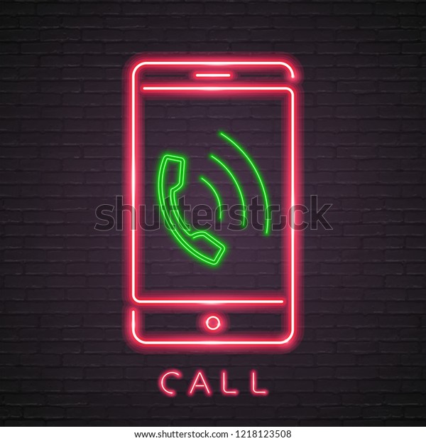 Phone Call Neon Light Glowing Vector Stock Vector (Royalty Free ...