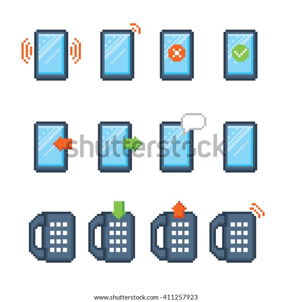 Phone Icon Set Pixel Art Old Stock Vector (Royalty Free) 411257923 ...