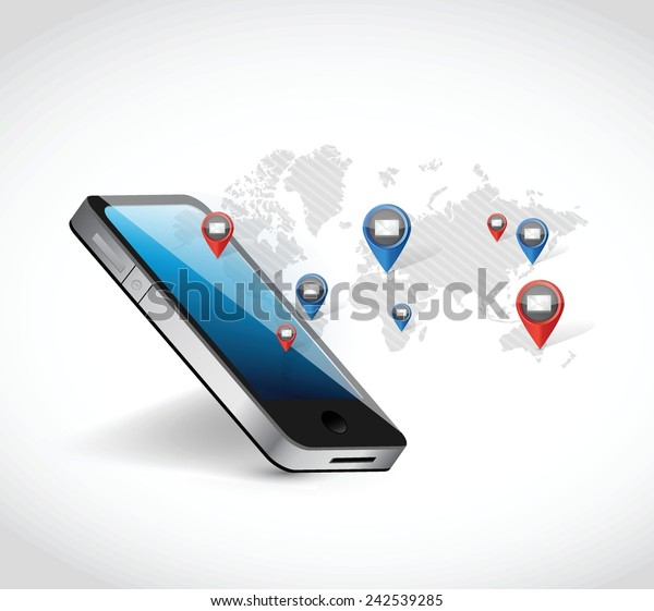 Phone World Map Network Communication Illustration Stock Vector ...