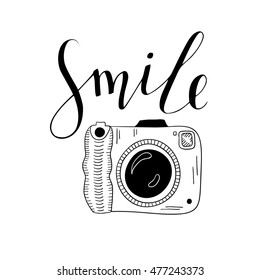 Photo Camera Lettering Smile Vector Hand Stock Vector (Royalty Free ...