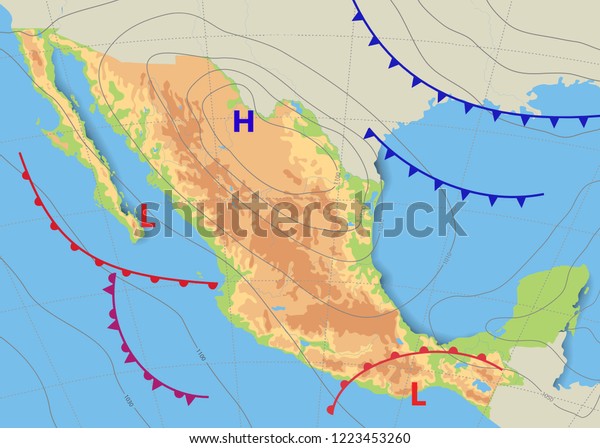 Physical Topography Map Mexico Realistic Weather Stock Vector (Royalty ...