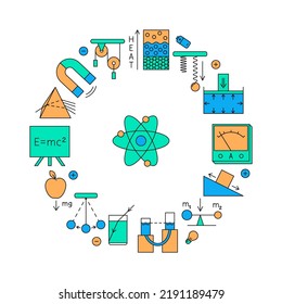 Physics Science Round Banner Colored Line Stock Vector (Royalty Free ...