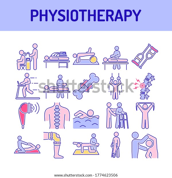 Physiotherapy Line Color Icons Set Rehabilitation Stock Vector (Royalty ...