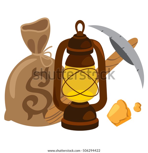 Pickaxe Oil Lamp Icon Useful Resources Stock Vector (Royalty Free ...