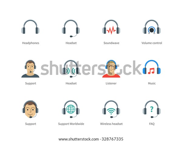 Pictogram Collection Headphones Support Headset Sound Stock Vector ...