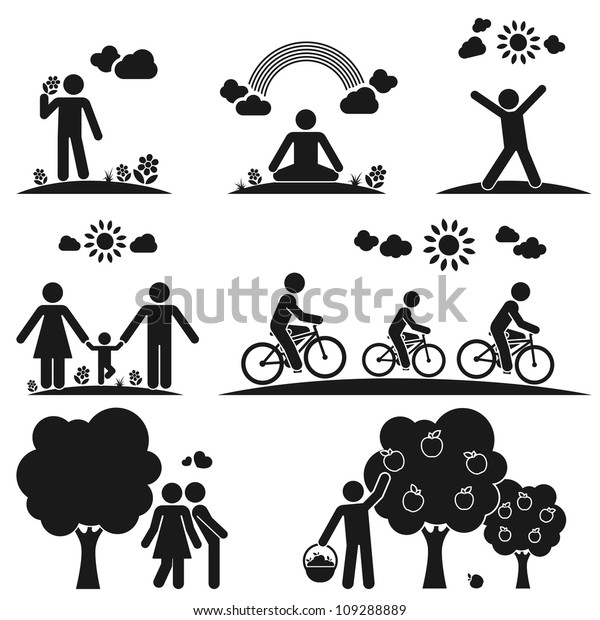Pictograms Representing People Spending Time Nature Stock Vector ...