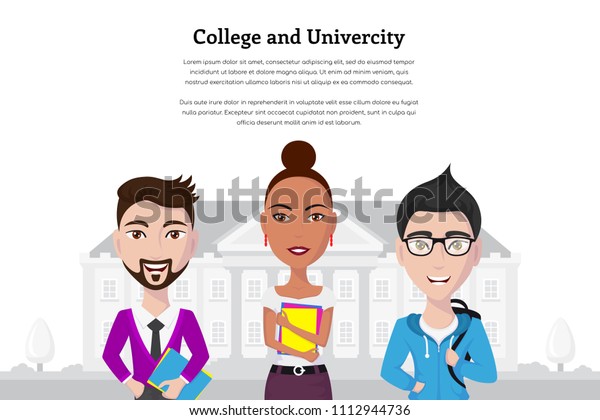 Picture Group Students Front University Building Stock Vector (Royalty ...