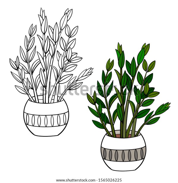Picture House Plant Planter Vector Outline Stock Vector (Royalty Free ...