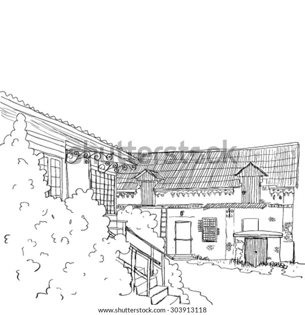 Picture Old Courtyard Stock Vector (Royalty Free) 303913118 | Shutterstock