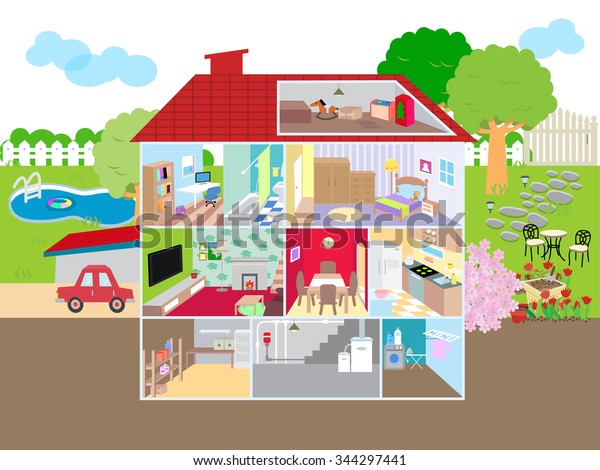 Picture Showing Inside House Stock Vector (Royalty Free) 344297441