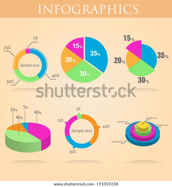 Pie Round Chart Infographics Set Colorful: vector de stock (libre de ...