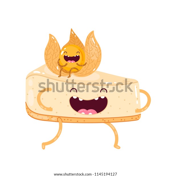 Piece Cheesecake Cute Doodle Vector Characters Stock Vector (Royalty ...