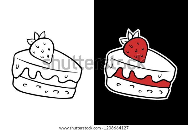 Piece Strawberry Cake Vector Cartoon Drawing Stock Vector (Royalty Free ...