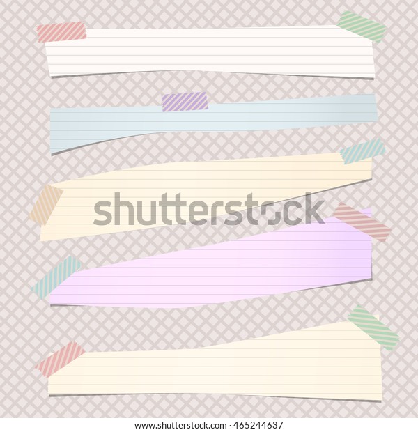 Pieces of cut pastel note paper are stuck with colorful striped sticky ...