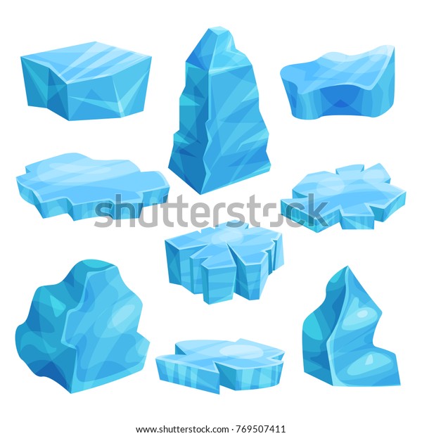 Pieces Ice Set Cold Frozen Block Stock Vector (Royalty Free) 769507411