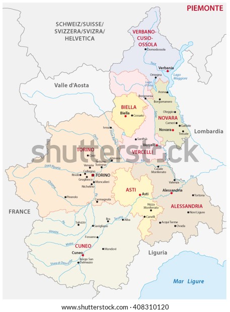 Piedmont Administrative Map Stock Vector (Royalty Free) 408310120