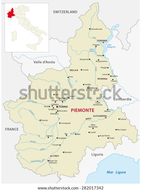 Piedmont Map Outline Map Italy Stock Vector (Royalty Free) 282017342 ...
