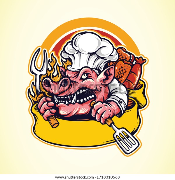 Pig Barbecue Bbq Mascot Logo Banner Stock Vector (Royalty Free ...