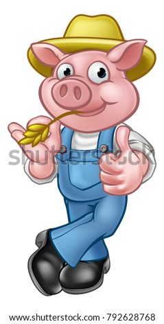 Pig Cartoon Character Straw Hat Giving Stock Vector (Royalty Free ...