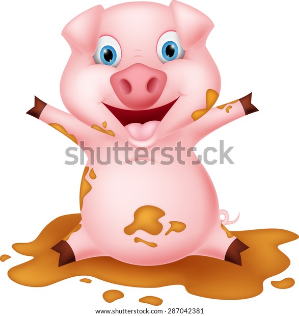 Pig Cartoon Playing Mud Stock Vector (Royalty Free) 287042381 ...