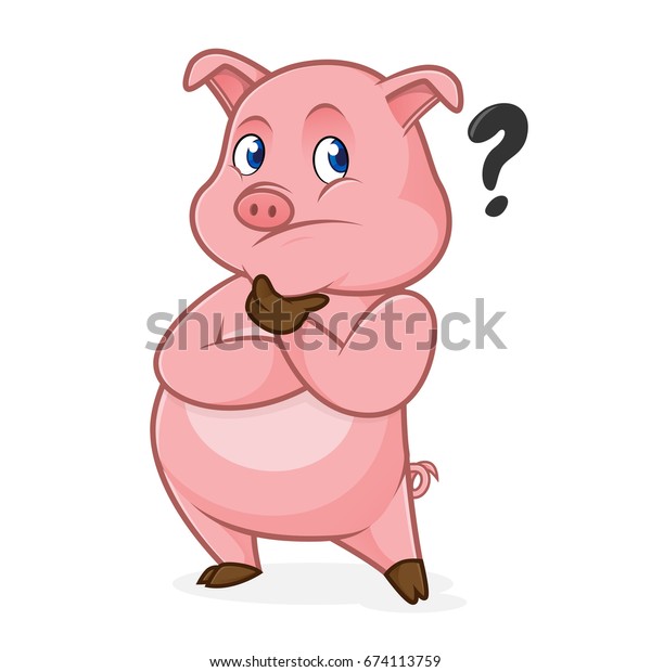 Pig Cartoon Thinking Isolated White Background Stock Vector (Royalty ...