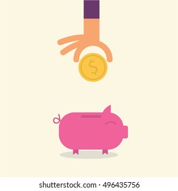 Pig Coin Cartoon Concept Vector Flat Stock Vector (Royalty Free ...