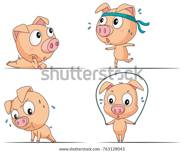 Pig haciendo diferentes ilustraciones de ejercicios: vector de stock ...