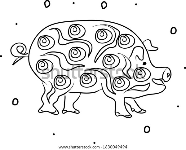 Pig Hand Drawing Coloring Page Modern 스톡 벡터(로열티 프리) 1630049494 ...