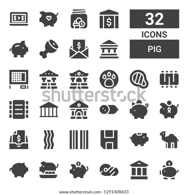 Pig Icon Set Collection 32 Filled Stock Vector (Royalty Free ...