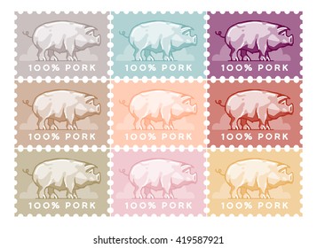 Pig Postage Stamp Animal Vector Illustration Stock Vector (Royalty Free ...