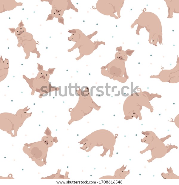 Pig Yoga Poses Exercises Cute Cartoon Stock Vector (Royalty Free ...