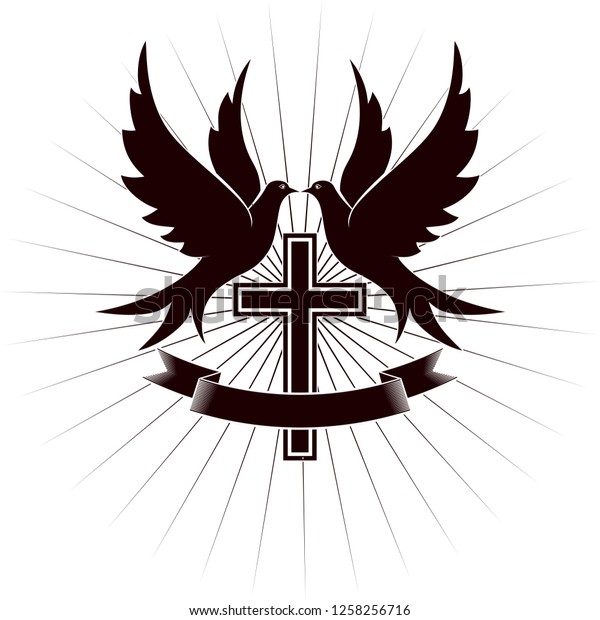Pigeons Cross Banner Rays Illustration On Stock Vector (Royalty Free ...