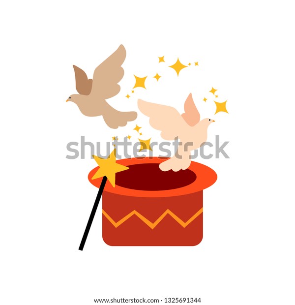 Pigeons Flying Out Magic Hat Cute Stock Vector (Royalty Free ...