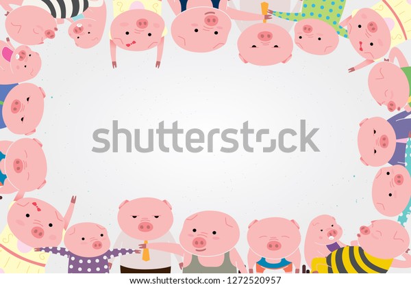 Pigs Cartoon Character Frame Design Space: vector de stock (libre de ...