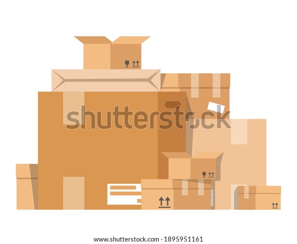 Pile Boxes Vector Isolated Brown Package Stock Vector (Royalty Free ...