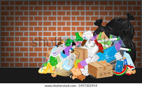 Pile Garbage Waste Plastic Many Brick Stock Vector (Royalty Free ...