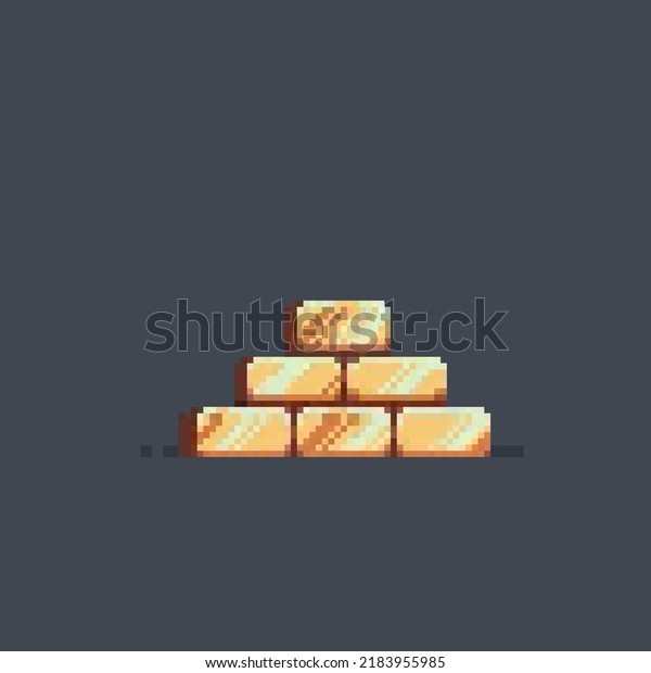 Pile Gold Bar Pixel Art Style: стоковая векторная графика (без ...