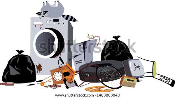 Pile Household Garbage Including Broken Washing Stock Vector (Royalty ...