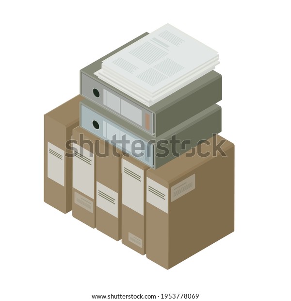 Pile Office Paperwork Ring Binders Isometric Stock Vector (Royalty Free ...
