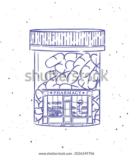 Pill Box Storefront Pharmacy Drawing Vintage Stock Vector (Royalty Free ...