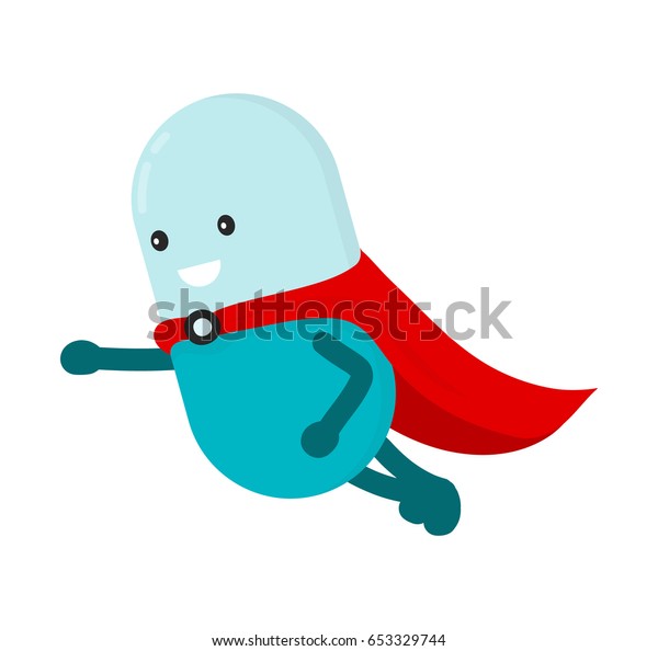 Pill Character Superhero Flying Isolated On Stock Vector (Royalty Free ...