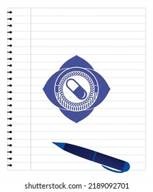 Pill Icon Drawn Pen Blue Ink Stock Vector (Royalty Free) 2189092701 ...