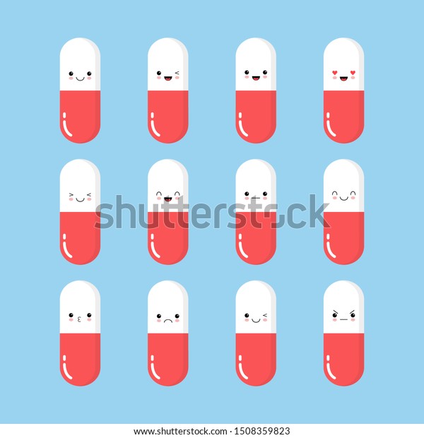 Pills Smiling Happy Cute Pills Tablets Stock Vector (Royalty Free ...