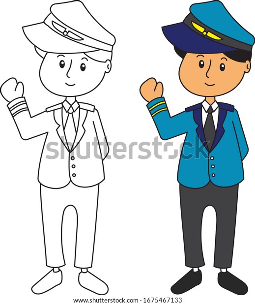 Pilot Cute Cartoon Vector Drawing Occupationjob Stock Vector (Royalty ...