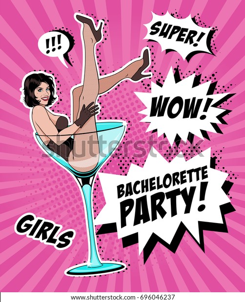 Pin Girl Martini Glass Vector Illustration Stock Vector Royalty Free 696046237