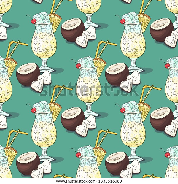 Pina Colada Cocktail Pattern Summer Tropical Stock Vector (Royalty Free ...